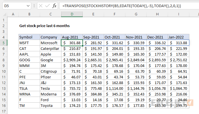 Get Stock Price Last N Months Excel Formula Exceljet